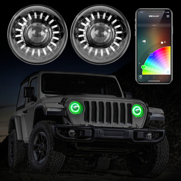 XK Glow 2pc 7in App Control RGB Wrangler JL Headlight Kit w/ Mounting ...